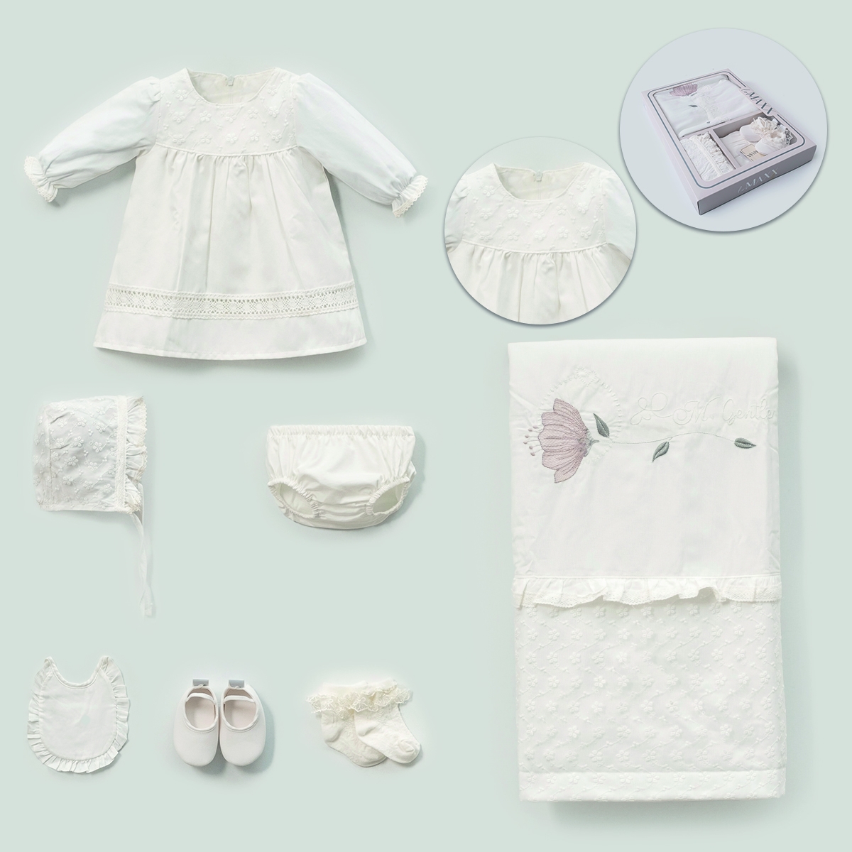 LOVEMAXX KIZ 0-3 AY LALE NAKIŞLI KUTULU 7Lİ SET Toptan Bebe Giyim